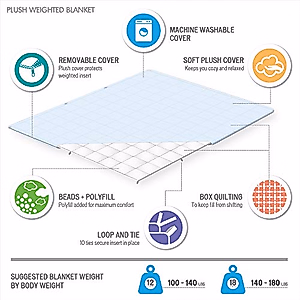 Sleep Philosophy Plush Weighted Ultra Soft and Cozy Warm Calming Heavy Blankets with Poly and Beads Filling, Zipper Removable Cover for Adults, 60x70-18lbs, Ivory