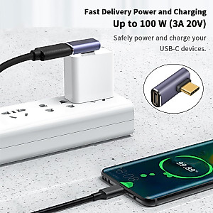 Poyiccot USB C Right Angle Adapter 40Gbps, USB C 90 Degree Adapter 100W, Right Angle USB C Extension Adapter 8K@60Hz for Thunderbort/Tablet/PC, 2pack