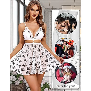 Avidlove Women Sleepwear Lace Nightgown Mini Slip Chemise Short Nightwear Black Flower XXL