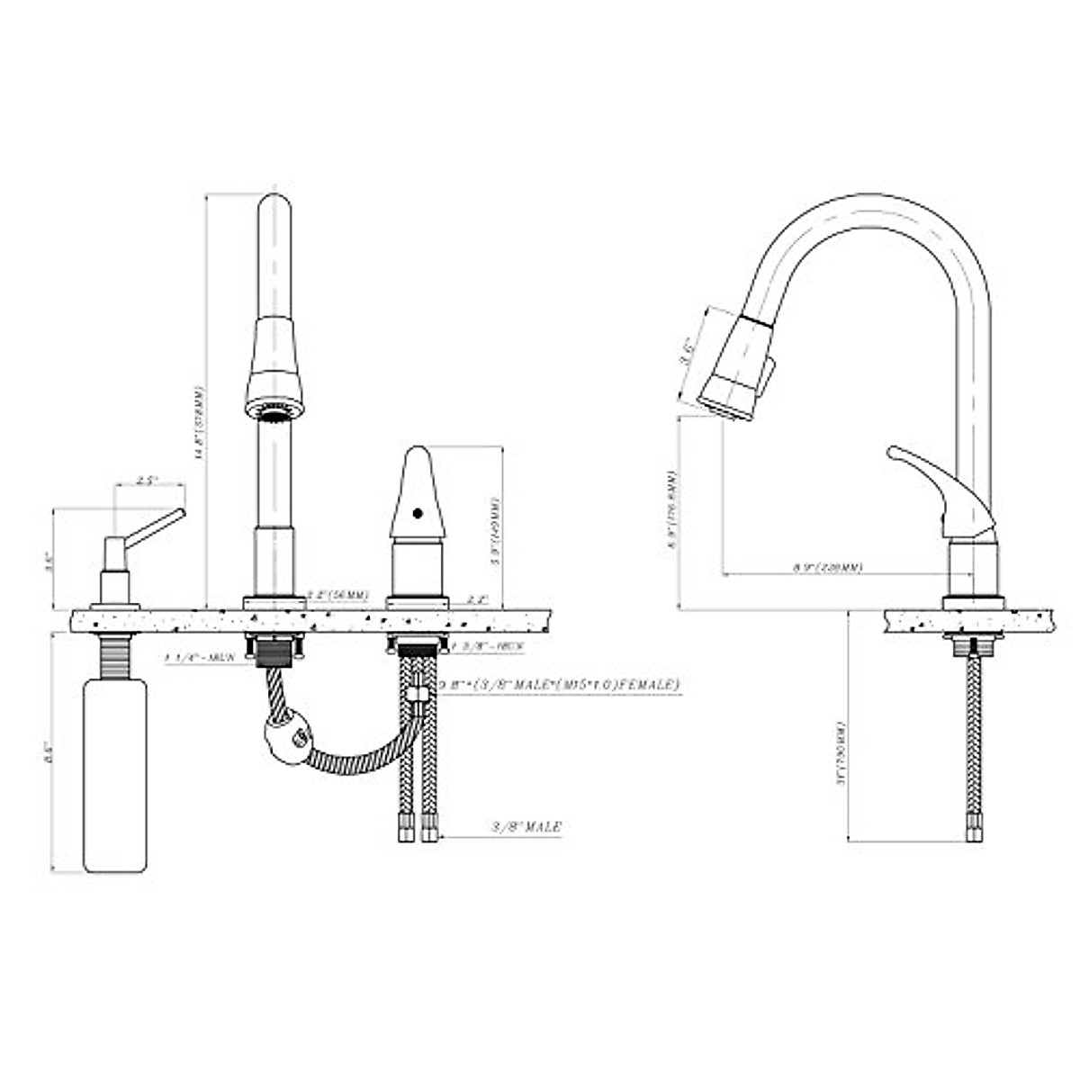 Pacific Bay Grandview Pull-Down Kitchen Sink Faucet with Soap Dispenser (Brushed Satin Nickel)