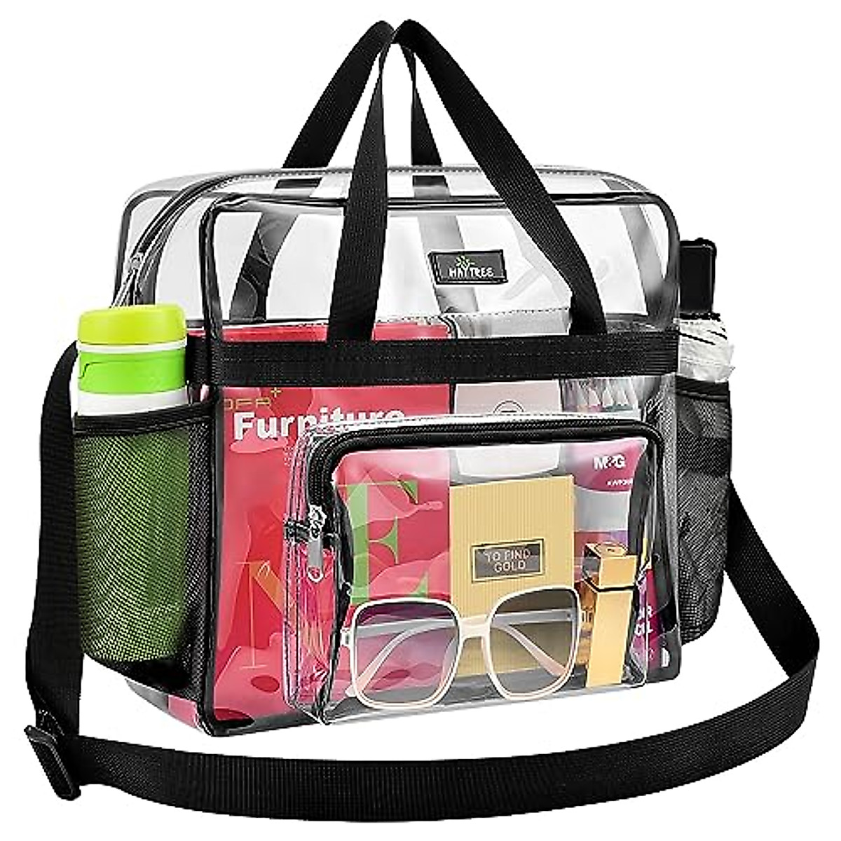 MAY TREE Clear Bag Stadium Approved 12×6×12, Clear Stadium Bag for Women and Men, Clear Lunch Bag for Work Travel Sport Office, Clear Tote Bag Stadium Approved with Non-Removable Straps - Black