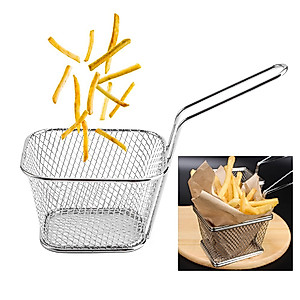 8Pcs Fry Basket, Mini Stainless Steel Chips Deep Fry Baskets with Handle French Fries Cooking Tool Food Presentation Strainer for Cooking, Boiling, or Deep Frying Foods (4.1 * 3.3 * 2.6inch)
