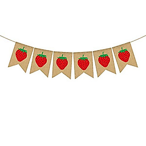 Rainlemon Jute Burlap Strawberry Banner Baby Girl Berry Theme Birthday Party Decoration Supply