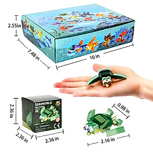 Party Favors for Kids Goodie Bags ,12PCS Mini Building Blocks Ocean Animal, Sea Creatures Building Blocks Set，Building Sets Stem Toys for Birthday Party Gift,Goodie Bags, Prize,Cake Topper