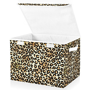 Kigai Fashion Colorful Leopard Animal Print Storage Bin, Storage Baskets with Lids Large Organizer Collapsible Storage Bins Cube for Bedroom, Shelves, Closet, Home, Office 16.5 X 12.6 X 11.8 Inch