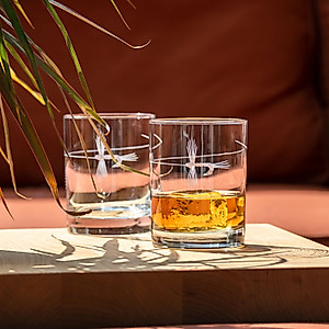 Rolf Glass Fly Fishing Double Old Fashioned Glass 13 ounce Set of 4 | Whiskey Glass Set of 4 | Lead-Free Crystal Glass | Engraved Whiskey Tumbler Glasses | Made in the USA