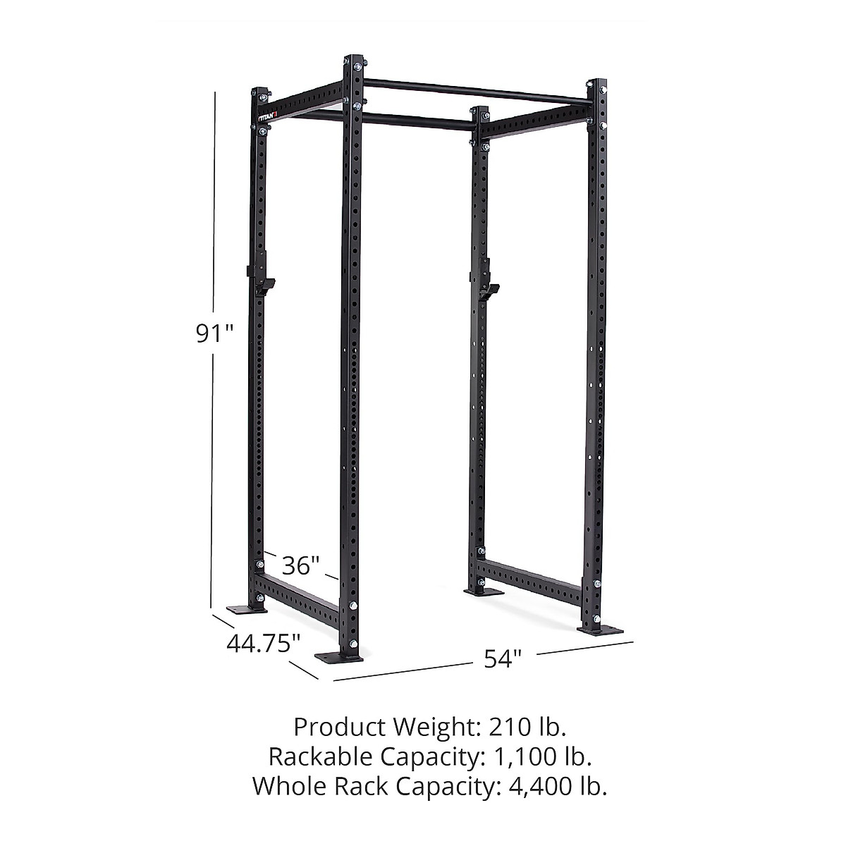 Titan Fitness T-3 Series Black Tall Power Rack, 36in Depth, 1,100 LB Capacity Cage for Weightlifting and Strength Training