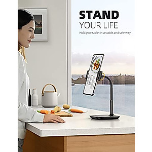 Lamicall Tablet Stand Holder, Gooseneck Tablet Mount - 2.5lb Heavy Duty Base Adjustable Desktop Stand with 360 Degree Rotating for 4.7-13" Tablet, iPad Pro 12.9 Air Mini, Fire, Kindle, Tabs, Black