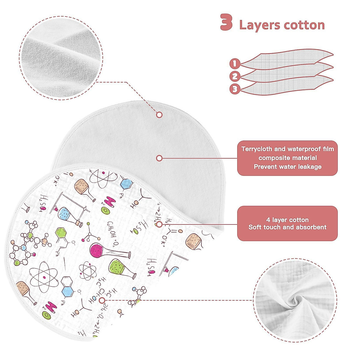 vvfelixl Muslin Burp Cloths Chemistry Pattern Baby Washcloths for Baby Girl Boys 2 Pack White