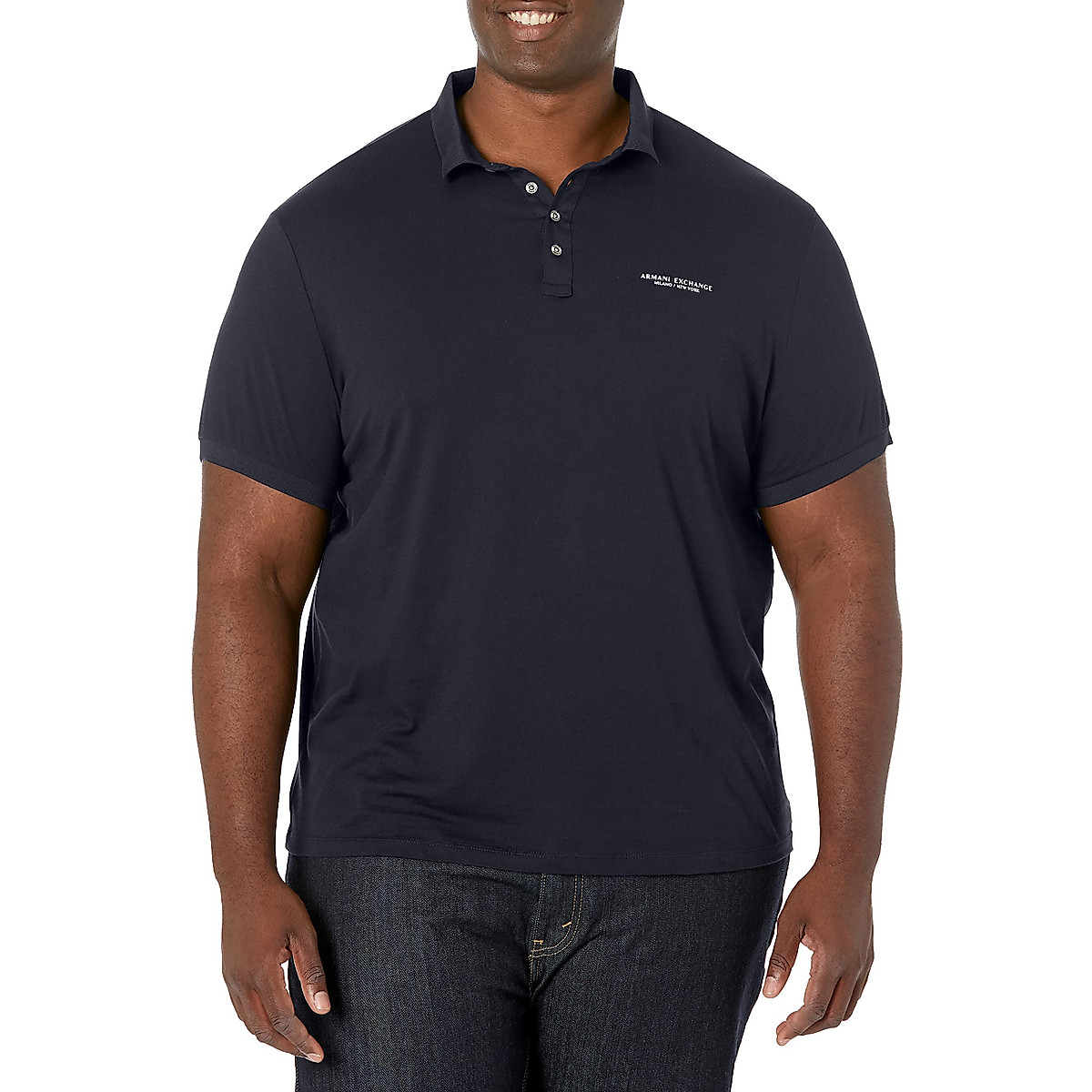 A｜X ARMANI EXCHANGE Men's Short Sleeve Contrast Logo Jersey Polo, Navy, M
