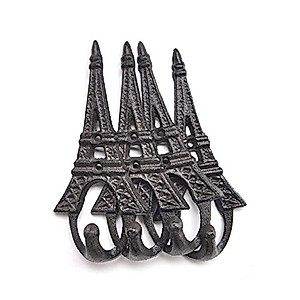 BOOHAO 2 pcs Eiffel Tower Wall Hook Eiffel Tower Wall Mounted Coat Hooks Rustic Style Cast Iron Coat Hook for Towel Key Cap Bathroom