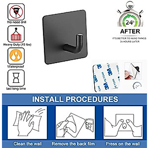 Adhesive Hooks - 5 Pack Heavy Duty Wall Hooks Waterproof Stainless Steel Hooks for Hat Towel Robe Hooks Rack Wall Mount - Bathroom Kitchen Home Hotel Office Cabinet and Bedroom Matte BLACK05