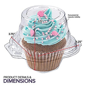 Stock Your Home Individual Plastic Cupcake Containers Disposable with Connected Airtight Dome Lid (50 Count) Clear Single Cupcake Container, BPA Free
