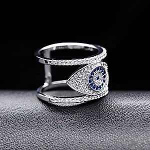 Uloveido Fashion Silver Color Art Deco Evil Eye CZ Zircon Ring for Women Lady Y325B (Size 9)
