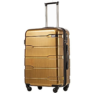 Coolife Luggage Expandable(only 28") Suitcase PC+ABS Spinner Built-In TSA lock 20in 24in 28in Carry on (Black brown, S(20in_carry on))