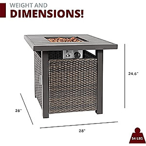 Lokingrise Fire Pit Table, 28 inch 50,000 BTU Outdoor Square Gas Fire Pit Table for Patio, Garden, Backyard（Grey） (28 Inch, Grey)