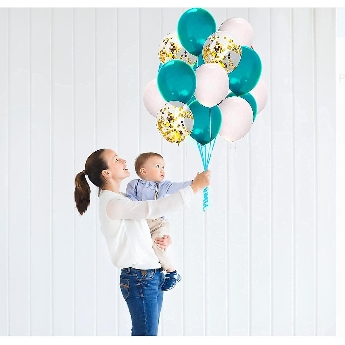 Teal White Gold Balloons Teal White Gold Birthday Decorations Women 15pcs Balloons Teal Gold Bridal Shower Decorations/Turquoise Gold Wedding Decorations