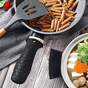 8 Pieces Silicone Hot Handle Holder Non Slip Pot Holders Cover Assist Hot Pan Handle Rubber Heat Resistant Pot Sleeve Grip Cookware Handle for Frying Cast Iron Skillet Metal Pan (Black)