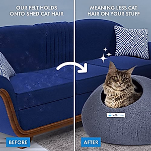 Feltcave Large Cat Cave Bed - Cute Cat Bed Cave Handcrafted from Flawless Merino Wool - Snuggly Cat Caves for Indoor Cats - Respected as The Premium Wool Cat Cave (Grey)