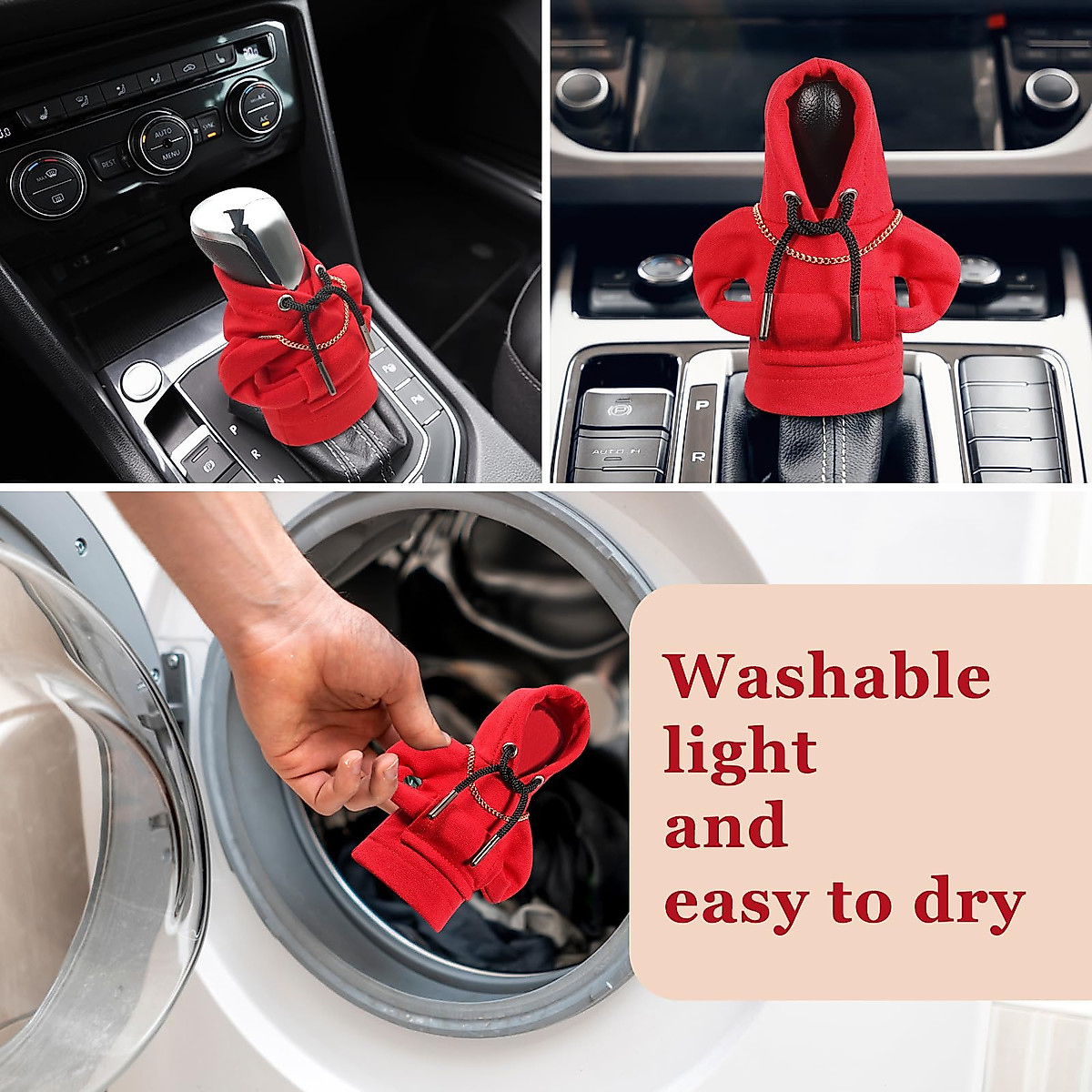 Yajeea Car Gear Shift Hoodie, Funny Mini Hoodie Car Decor, Winter Warm Universal Fit Shift Knob Cover, Automotive Interior Accessories Gift