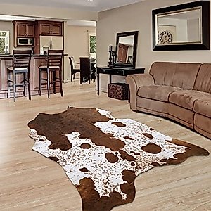 Foxmas Cowhide Rug for Living Room, Cow Print Rug for Bedroom, Faux Cow Hides and Skins for Office, Cow Print Table Runner Throw Rugs, Faux Fur Fabric Rug Animal Print Decor Desk Rug 5.2x6.2 Feet