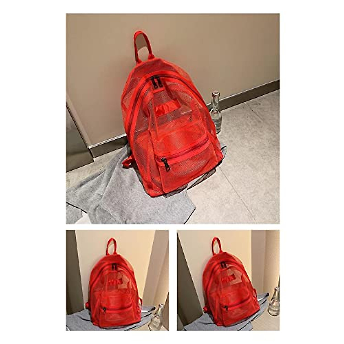 MeganJDesigns Transparent Mesh Backpacks Heavy Duty Semi-See Through Stadium Approved Student Backpack with Reinforced Straps (04#Red)