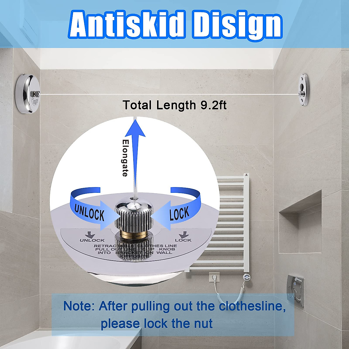 Little World Retractable Clothesline - 304 Stainless Steel Retractable Clothesline Indoor with Adjustable Nylon Rope, Wall Mounted Retractable Laundry Line, Laundry Accessories