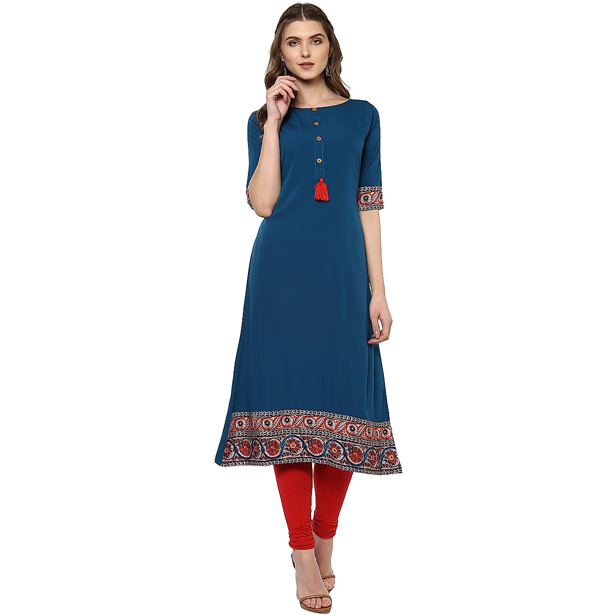 Janasya Indian Women's Tunic Tops Crepe Kurti for Women(JNE2100-KR-144-XXL) Turquoise