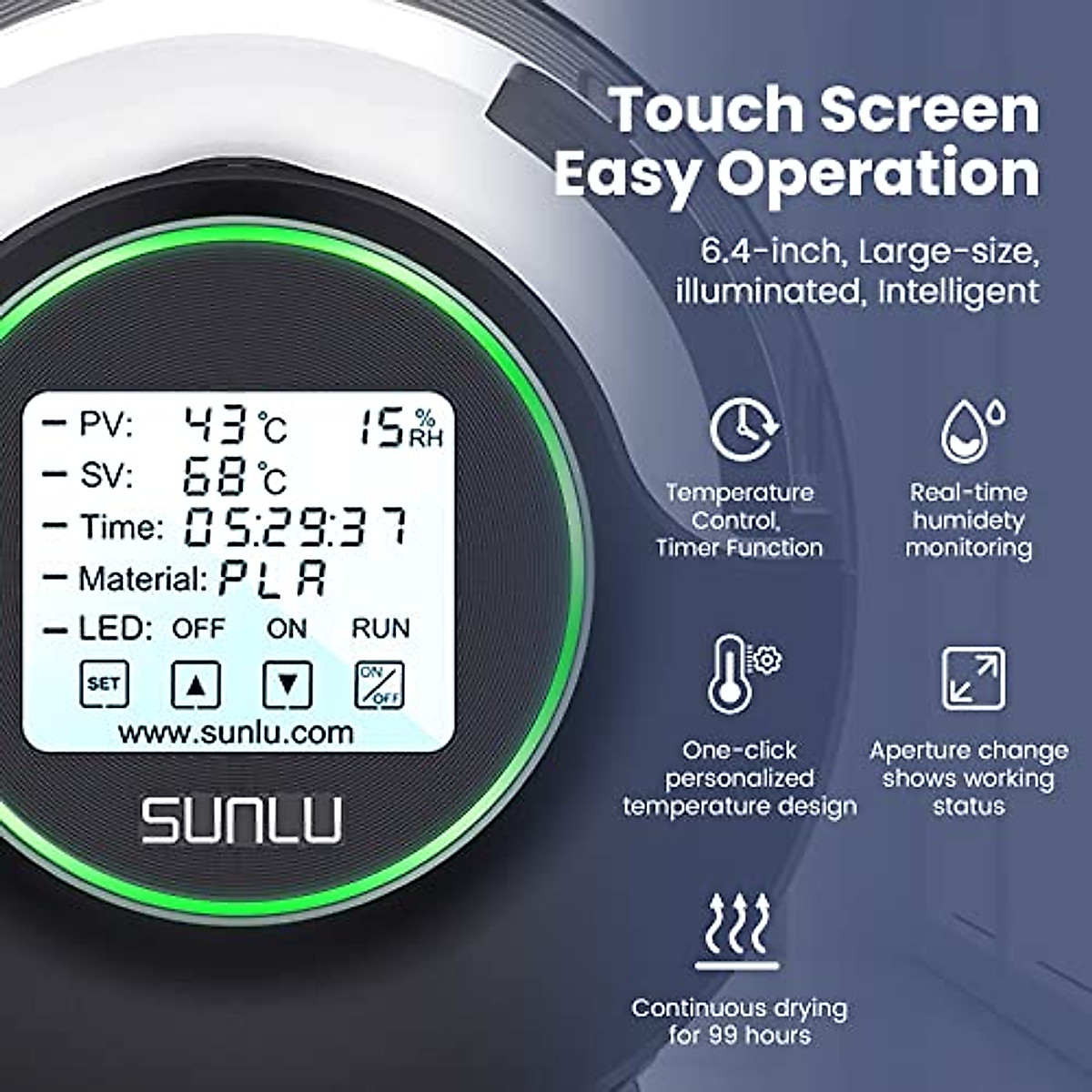 3D Printer Filament Dryer Box, SUNLU FilaDryer S2 for 3D Printing, PLA+ 3D Printer Filament 1.75mm Dimensional Accuracy +/- 0.02 mm, S2 Dryer Box & PLA+ 10colors*1KG