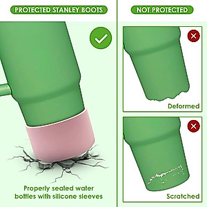 Elevate 2 Pcs Silicone Boot for Stanley Quencher 40oz, 30oz Tumbler with Handle and Stanley IceFlow 20oz, Anti-Slip Protective Water Bottle Bottom Cover for Hydro Sport Flask Bottle 12oz-24oz (Pink)