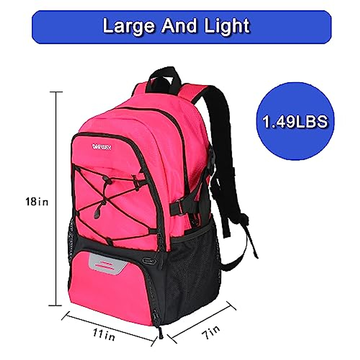 DAFISKY Basketball Backpack with Ball Compartment – Large Basketball Bag with Shoes compartment Sports Equipment Bag for Soccer Ball,Volleyball,Gym,Outdoor,Travel(pink)