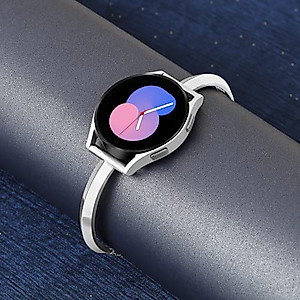 G-ficu Galaxy Watch 6/5/4 Band 20mm Metal Band for Samsung Galaxy Watch 4 5 6 Band 40mm 44mm, Women Slim Dressy Luxury Bangle Bracelet for Watch 5 40mm 44mm/Watch 5 Pro/Watch 4 Classic 42mm 46mm/Watch 6 Classic/Watch 3 41mm/Active 2-Silver