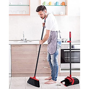Broom and Dustpan Set, Broom and Dustpan, Broom and Dustpan Set for Home, Upgrade 52" Long Handle Broom with Stand Up Dustpan Combo Set for Office Home Kitchen Lobby Floor Use, Dust pan and Broom Set