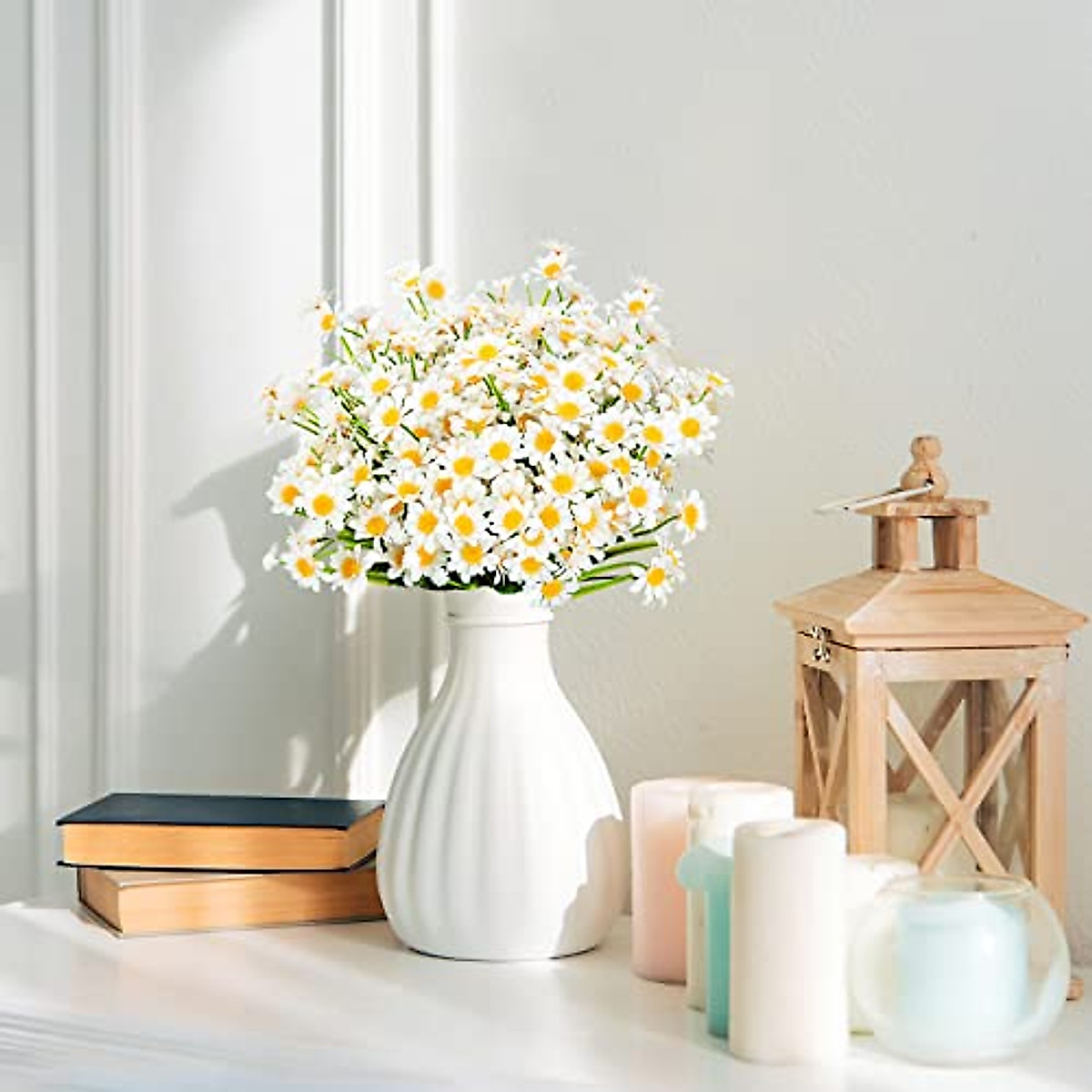 CEWOR 10 Bundles Artificial Daisies Flowers Outdoor, Fake Plastic Plants UV Resistant Faux Greenery for Hanging Planters Window Box Front Porch Indoor Outside Decorations (White)