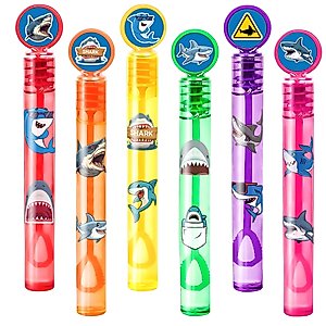 24PCS Shark DIY Bubble Wands Party Favors 96PCS Stickers for Goodie Bag Fillers Pinata Stuffers, Mini Bubble Bulk Birthday Party Supplies Toys Gifts Class Prizes for Toddlers Boys Girls