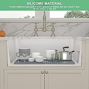 Silicone Sink Protector- Sarlai 25"x13" Center Drain Kitchen Sink Mats Grid Folding Non-slip Sink Mat for Bottom of Ceramic Porcelain Fireclay Farmhouse Sink (Grey)