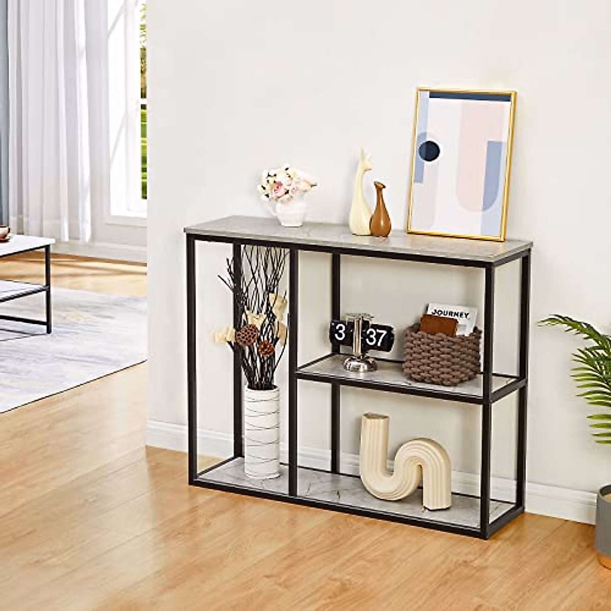 WOHOMO Console Table, 12 Inch Narrow Sofa Table with 3-Tier Storage ...