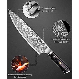 MOSFiATA 8" Super Sharp Professional Chef's Knife with Finger Guard and Knife Sharpener, German High Carbon Stainless Steel EN1.4116 with Micarta Handle and Gift Box