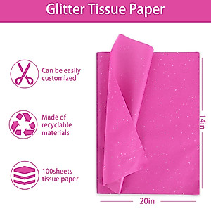 JarThenaAMCS 100 Sheets Hot Pink Tissue Paper Glitter Gift Wrapping Paper Shiny Art Craft Paper for DIY Crafts Valentine's Day Birthday Party Home Decor, 14 x 20 Inch