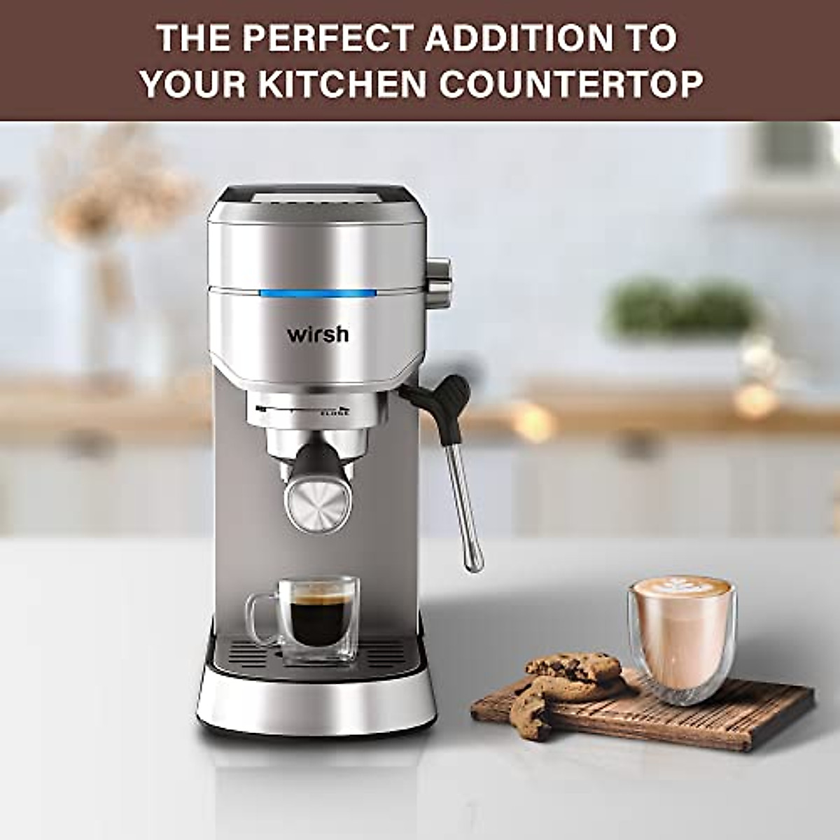 wirsh Espresso Machine, Espresso Maker with Commercial Steamer for Latte and Cappuccino, Expresso Coffee Machine with 42 oz Removable Water Tank,Stainless Steel (Home Barista)