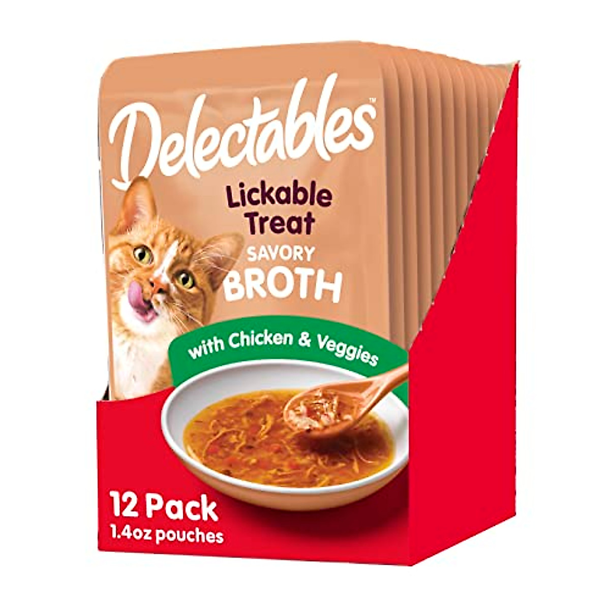 Hartz Delectables Savory Broths Chicken & Veggies Lickable Wet Cat Treats, 12 Count