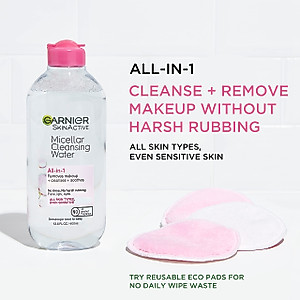 Garnier Micellar Water, Hydrating Facial Cleanser & Makeup Remover, Suitable for Sensitive Skin, Vegan, Cruelty Free, 13.5 Fl Oz (400mL), 2 Count