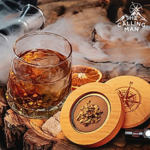 The Calling Man Cocktail Smoker Kit with Torch & Cherry Oak Wood Chips - Cocktail Smoker Kit for Drink Smoker - Mixology Whiskey Smoker Infuser Kit - Smoked Old Fashioned Bourbon Smoker Kit (Flush Design + Wood Chips + Torch)