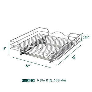 Pull Out Cabinet Organizer（14"W x 18"D x 5"H ), Heavy Duty Pull Out Shelves for Kitchen Cabinets, Chrome Finish