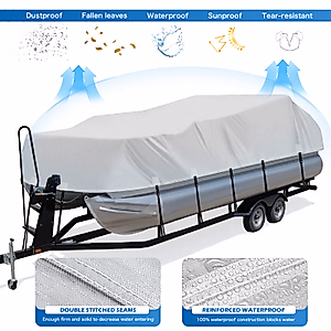 Solim Trailerable 1200D PU Heavy Duty Pontoon Boat Cover, 16-18ft Marine Grade Waterproof UV Resistant Oxford Polyester Canvas Cover, Boat Cover for Pontoon with Adjustable 16 Tie Down Straps, Gray