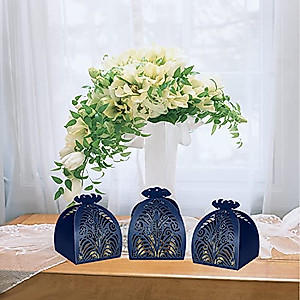 KPOSIYA Pack of 70 Laser Cut Favor Boxes, 2.8”x2.5”x3.2” Wedding Party Small Gift Boxes Hollow Out Candy Box for Wedding Birthday Party Baby Shower Bridal Shower Favors (pack of 70, Navy)
