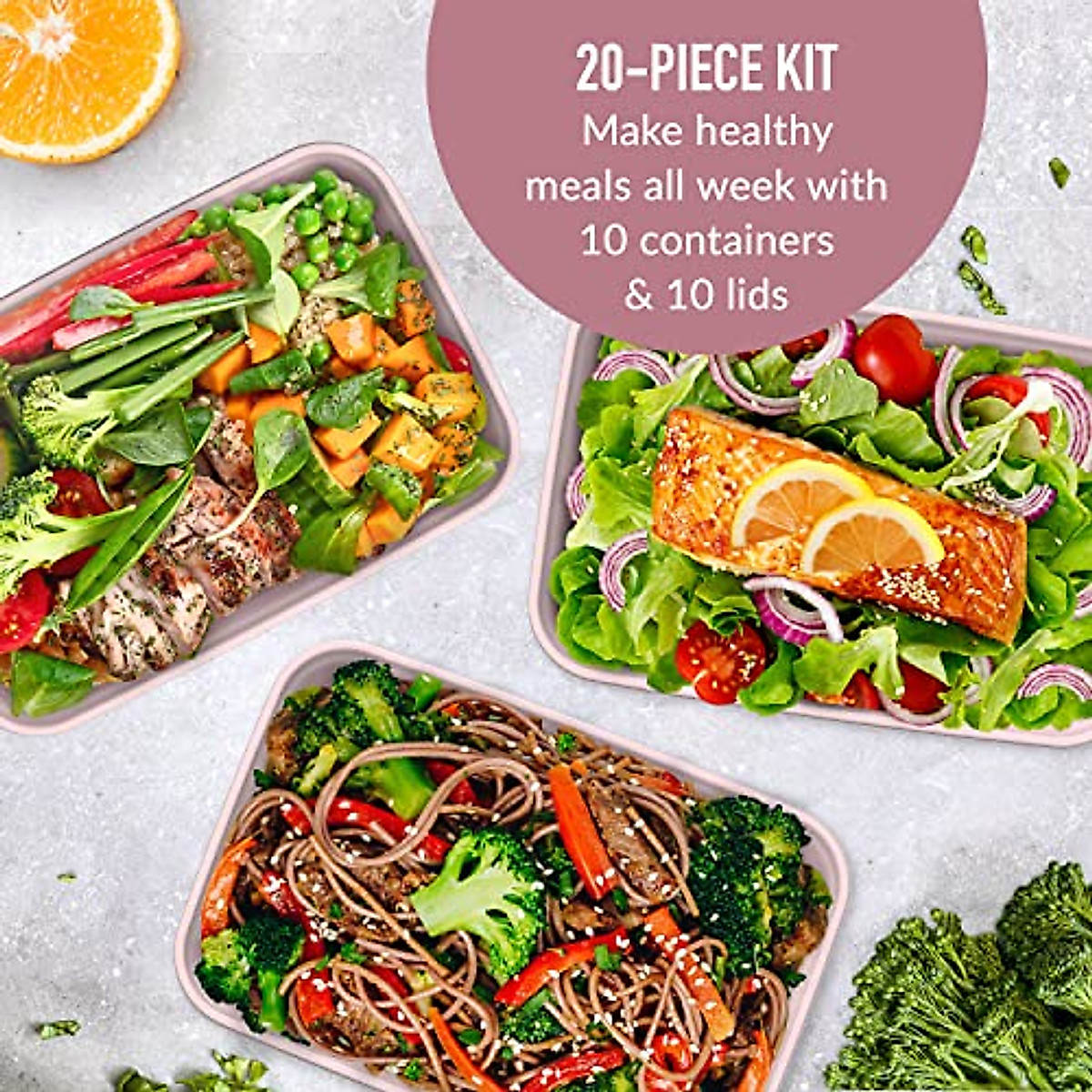 Bentgo® Prep 1-Compartment Containers - 20-Piece Meal Prep Kit with 10 Trays & 10 Custom-Fit Lids - Durable Microwave, Freezer, Dishwasher Safe Reusable BPA-Free Food Storage Containers (Blush Pink)