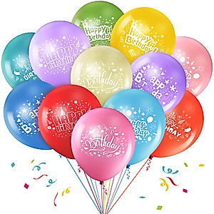 48 Pieces Happy Birthday Decorations Balloons 12 Inch Latex Colorful Birthday Balloons, Assorted Color Printed Rainbow Birthday Ice Cream Party Balloons for Men Boys Girls Birthday Decoration