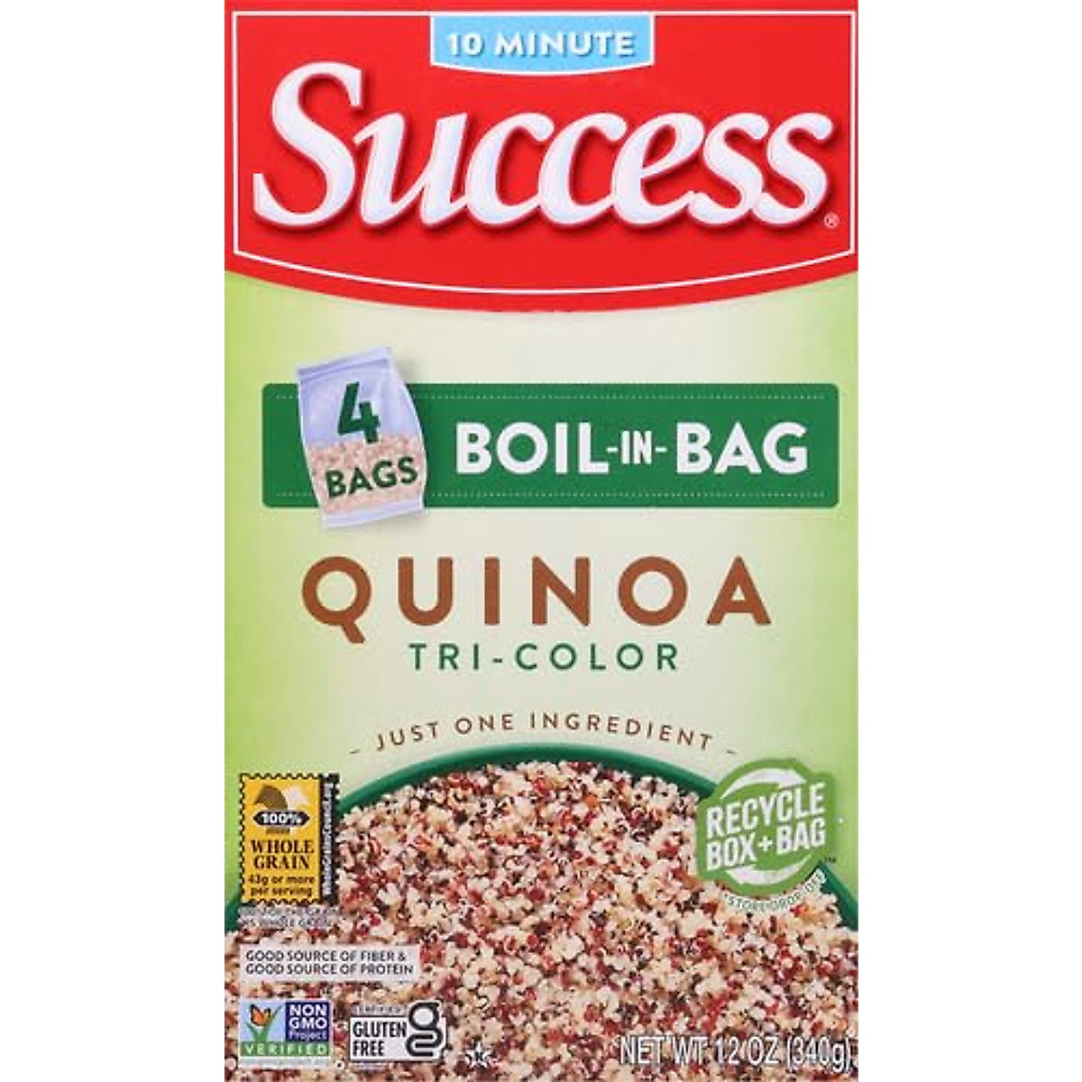 Success Boil-In-Bag Quinoa, Quick Tri-Color Quinoa, 12-Ounce Box