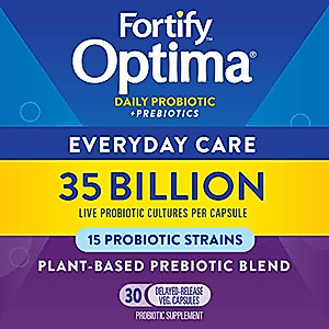 Nature’s Way Fortify Optima Daily Probiotic, 35 Billion CFU, 15 Strains, Prebiotic, 30 Capsules (Pack of 2)